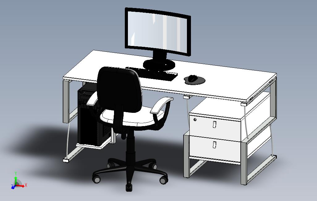 桌子s形腿上挂着一个抽屉和悬架系统的单位。solidworks 2013模型图纸免费下载 懒石网