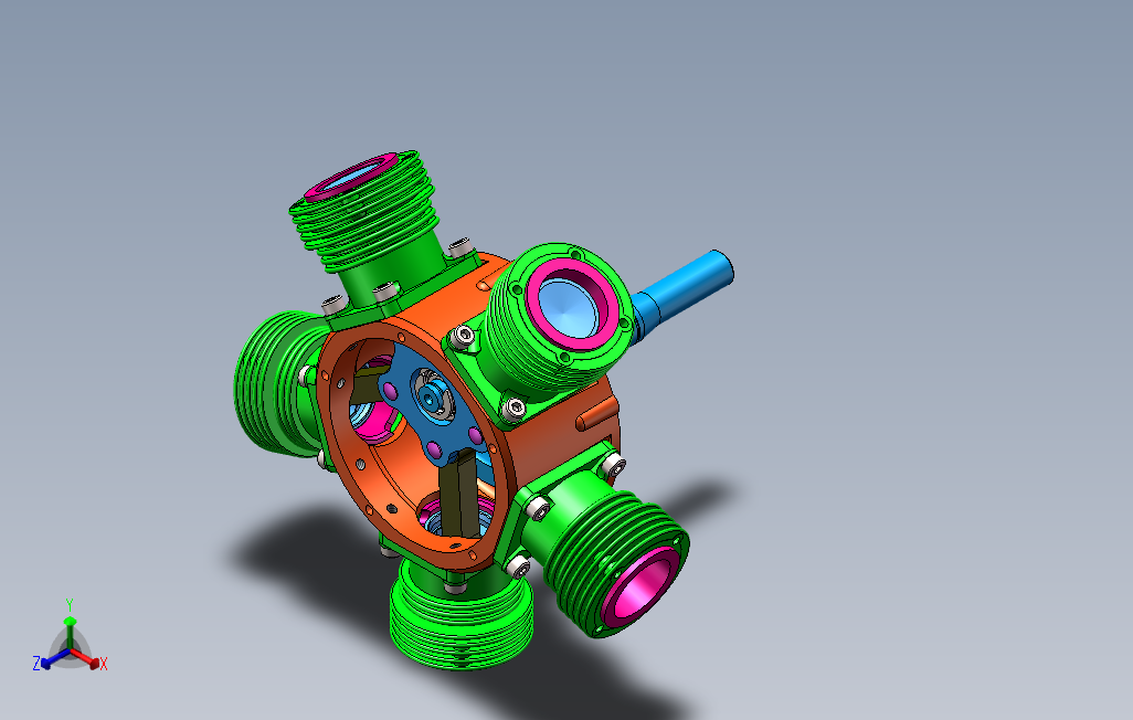 五缸星型发动机solidworks 2016模型图纸下载 懒石网