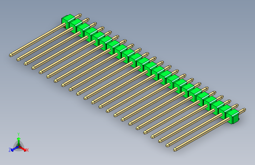 彩色公头100mil（2.54mm）系列-DS1021_green_1x23p_100mil_Type19_rev1.0_STEP_模型图纸下载 – 懒石网