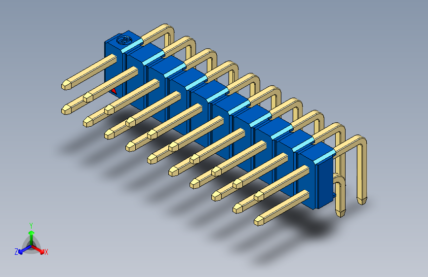 彩色公排针 100mil 2.54mm 系列-DS1022_blue_2x10p_100mil_TypeD_rev1.0_STEP_模型图纸下载 – 懒石网