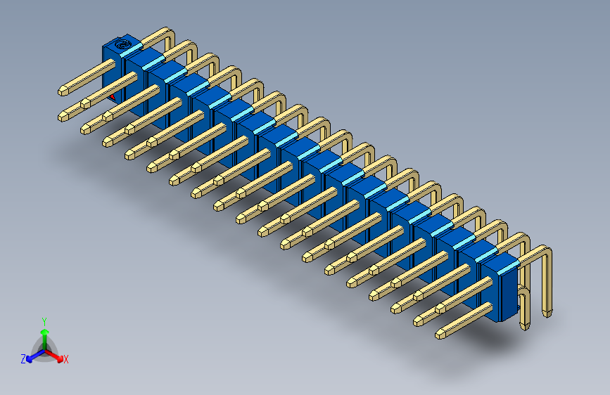 彩色公排针 100mil 2.54mm 系列-DS1022_blue_2x18p_100mil_TypeD_rev1.0_STEP_模型图纸下载 – 懒石网