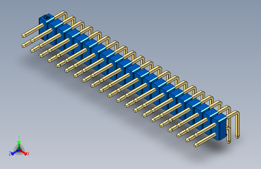 彩色公排针 100mil 2.54mm 系列-DS1022_blue_2x21p_100mil_TypeD_rev1.0_STEP_模型图纸下载 – 懒石网