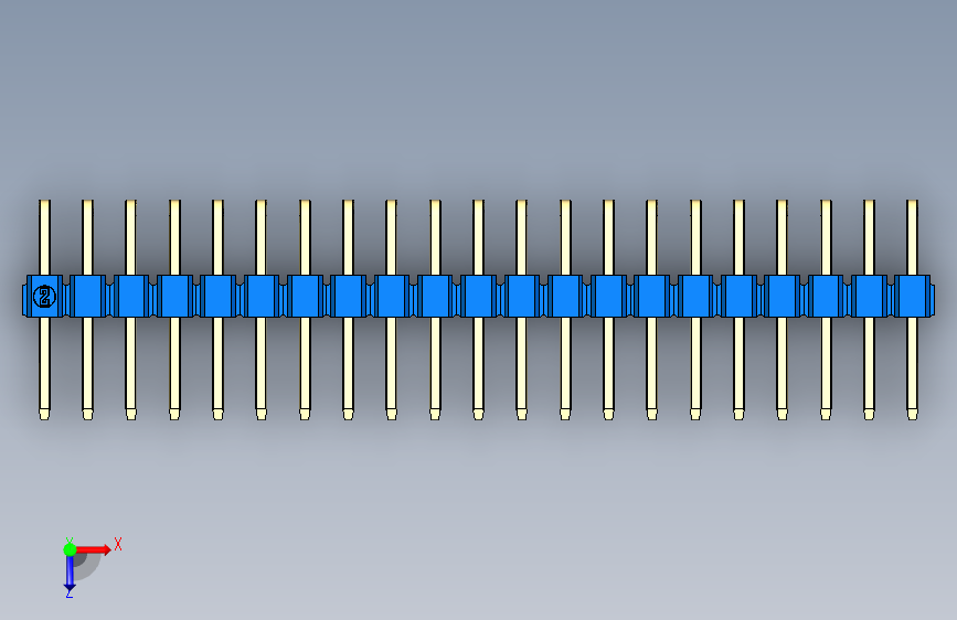 彩色公排针 100mil 2.54mm 系列-DS1022_blue_2x21p_100mil_TypeD_rev1.0_STEP_模型图纸下载 – 懒石网