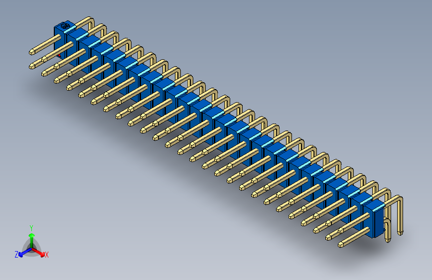 彩色公排针 100mil 2.54mm 系列-DS1022_blue_2x26p_100mil_TypeD_rev1.0_STEP_模型图纸下载 – 懒石网