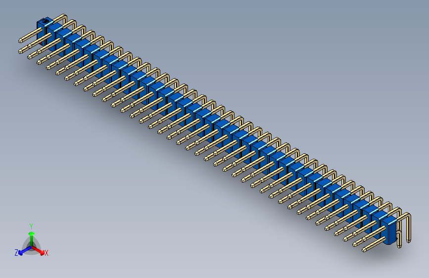 彩色公排针 100mil 2.54mm 系列-DS1022_blue_2x38p_100mil_TypeD_rev1.0_STEP_模型图纸下载 – 懒石网