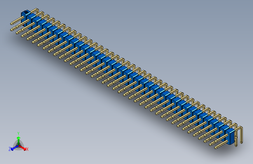 彩色公排针 100mil 2.54mm 系列-DS1022_blue_2x39p_100mil_TypeD_rev1.0_STEP_模型图纸下载 – 懒石网