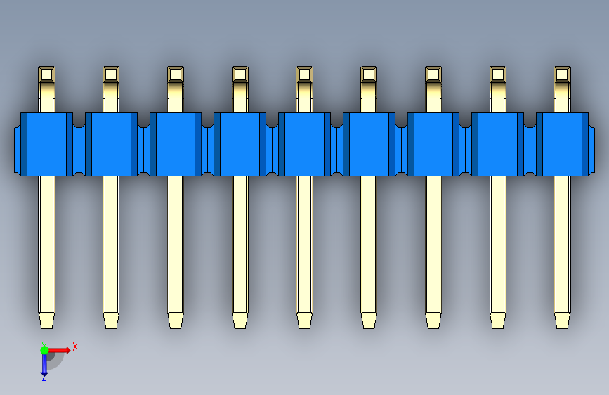 彩色公排针 100mil 2.54mm 系列-DS1022_blue_18p_100mil_TypeSMT_rev1.0_STEP_模型图纸下载 – 懒石网
