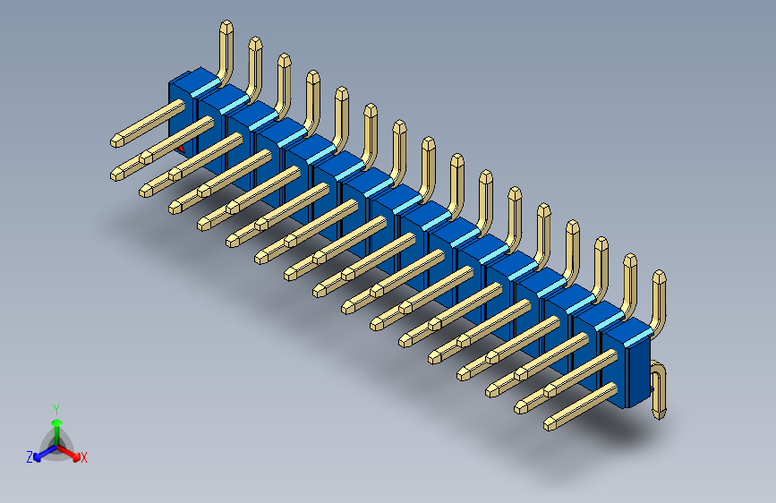 彩色公排针 100mil 2.54mm 系列-DS1022_blue_32p_100mil_TypeSMT_rev1.0_STEP_模型图纸下载 – 懒石网