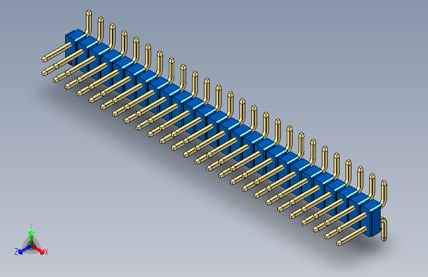 彩色公排针 100mil 2.54mm 系列-DS1022_blue_52p_100mil_TypeSMT_rev1.0_STEP_模型图纸下载 – 懒石网