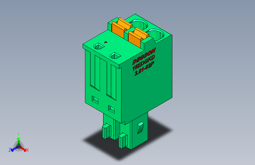 DEGSON 15EDG 系列 3.81mm 插拔式接线端子-15EDGKD-3.81-02P-14-00AH_STEP_模型图纸下载 – 懒石网
