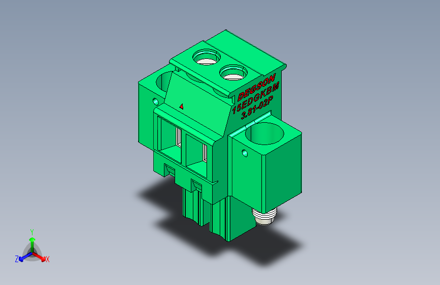 DEGSON 15EDG（公头） 3.81mm 螺钉锁紧，插拔式接线端子 FullPack-15EDGKBM-3.81-02P-14-00AH_STEP_模型图纸下载 – 懒石网