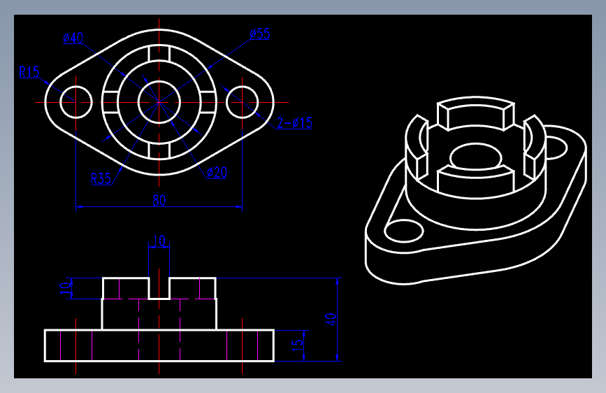 CAD格式机械制图二维100例练习-71 复杂轴测图(一)_AutoCAD 2000_模型图纸下载 – 懒石网