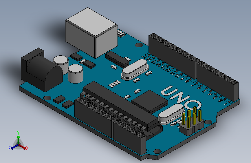 Arduino UNO开发板_SOLIDWORKS_模型图纸下载 – 懒石网