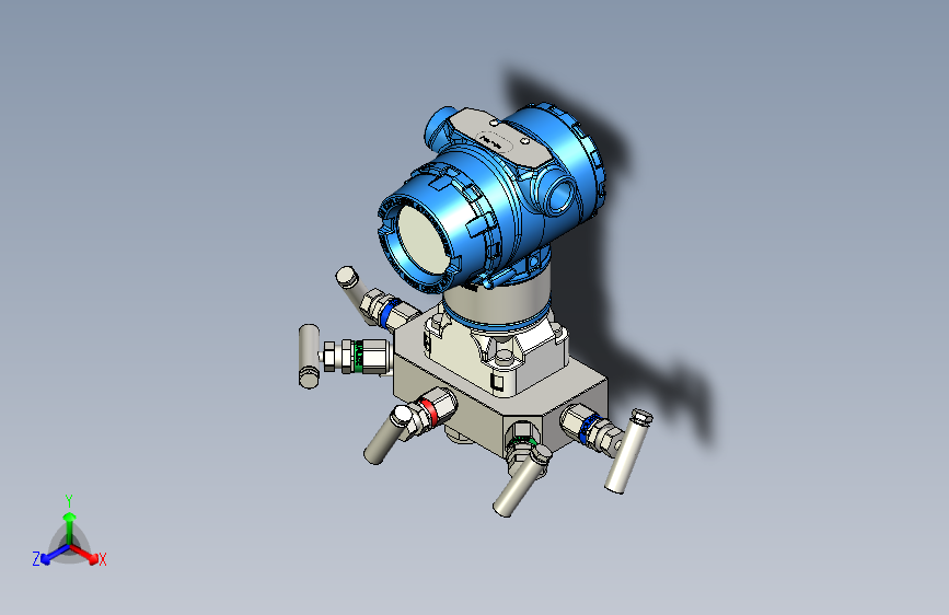 Rosemount罗斯蒙特差压变送器3051,配有罗斯蒙特5阀歧管(0305RC62B11B4L4)_IGES_模型图纸下载 – 懒石网