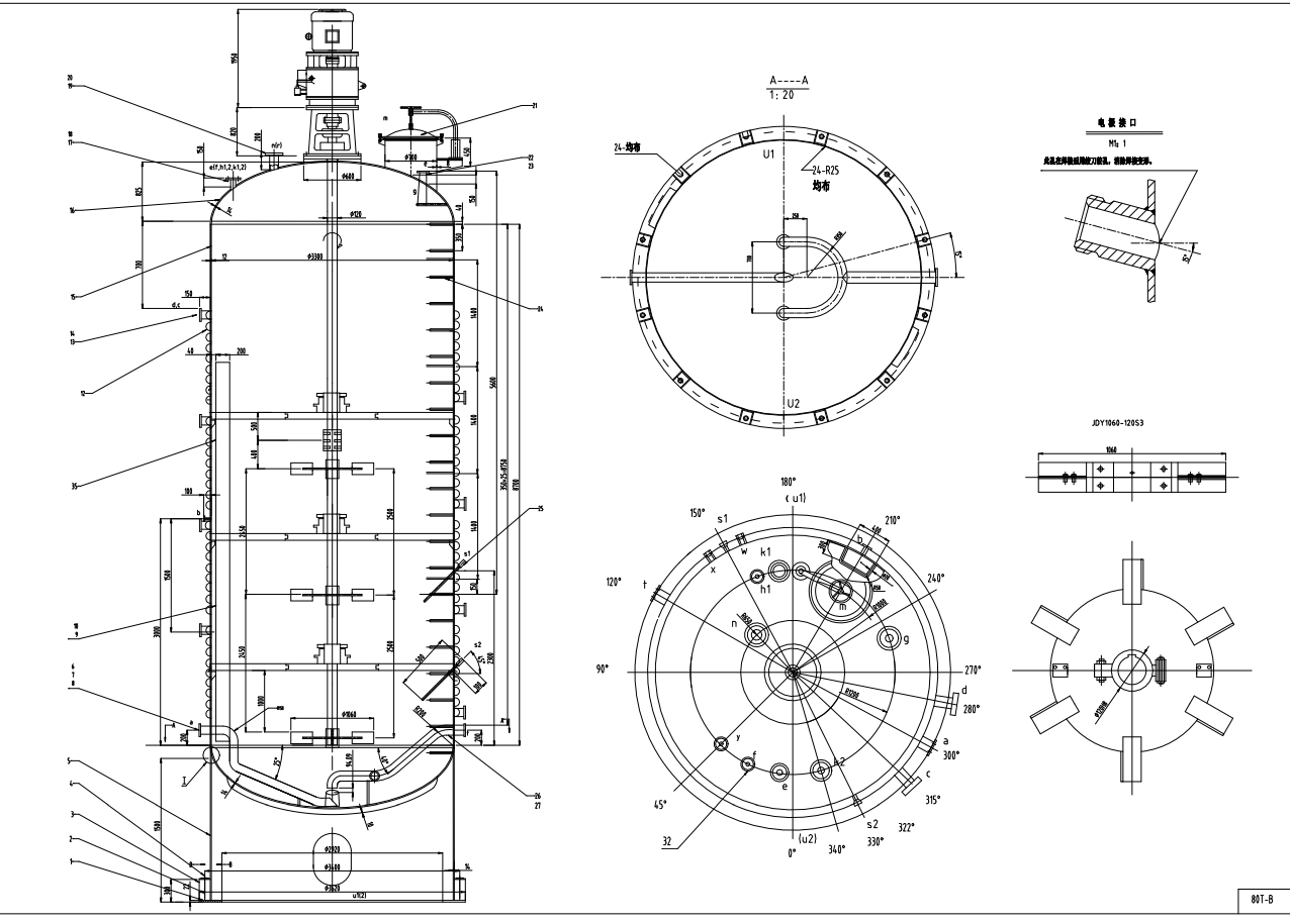 E0012-80T-B发酵罐总图_AutoCAD_模型图纸下载 – 懒石网