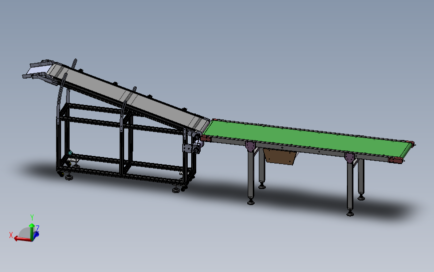 斜坡式快递输送带3d数模图纸 Solidworks设计 附step Solidworks 2018 模型图纸下载 懒石网