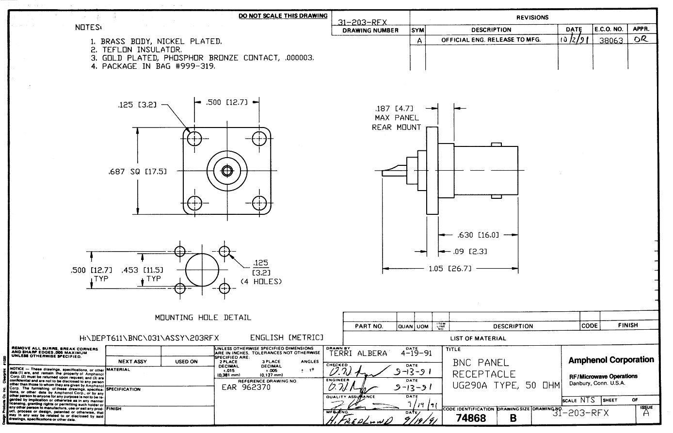Amphenol 4 GHz BNC（螺纹BNC）同轴17.5mm 4孔法兰连接器（部件号：31-203-RTX）_STEP_模型图纸下载 – 懒石网