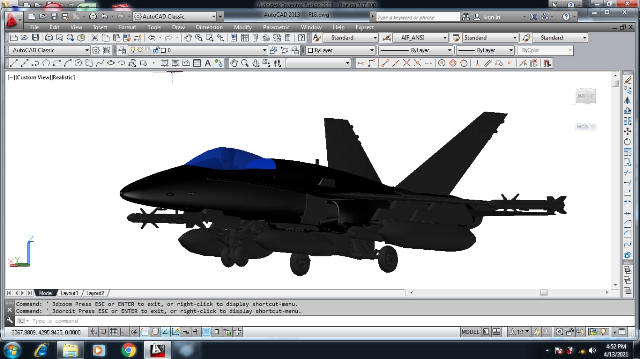 F-18 大黄蜂喷气式战斗机_AutoCAD 2013_模型图纸下载 – 懒石网