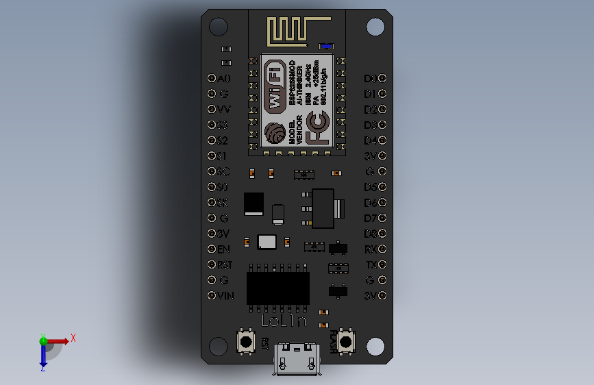 Lolin NodeMcu V3 ESP8266 ESP-12E 开发板单片机_SOLIDWORKS 2020_模型图纸下载 – 懒石网