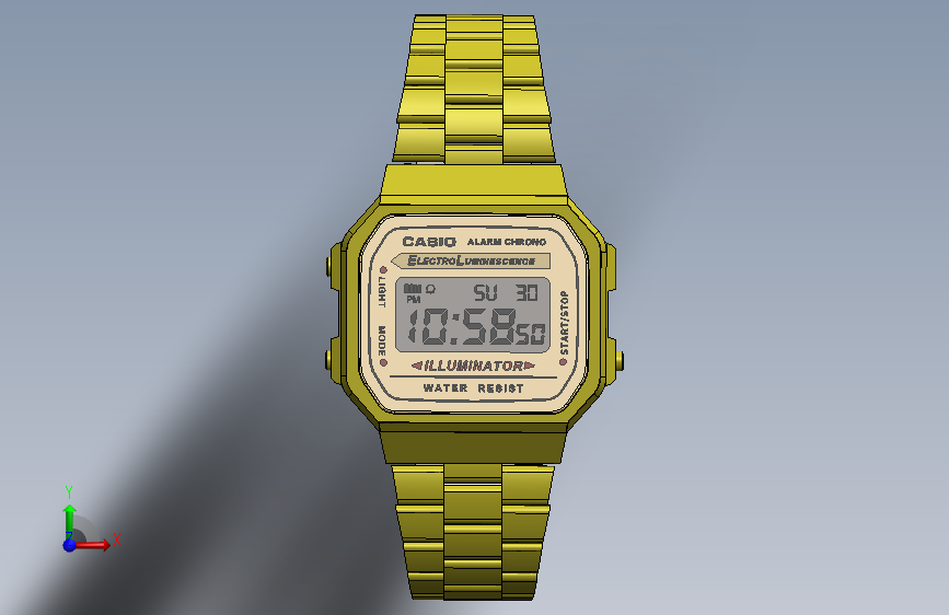 卡西欧镀金 A168 复古手表_SOLIDWORKS 2012_模型图纸下载 – 懒石网
