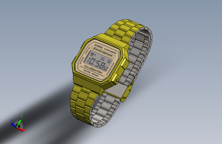 卡西欧镀金 A168 复古手表_SOLIDWORKS 2012_模型图纸下载 – 懒石网
