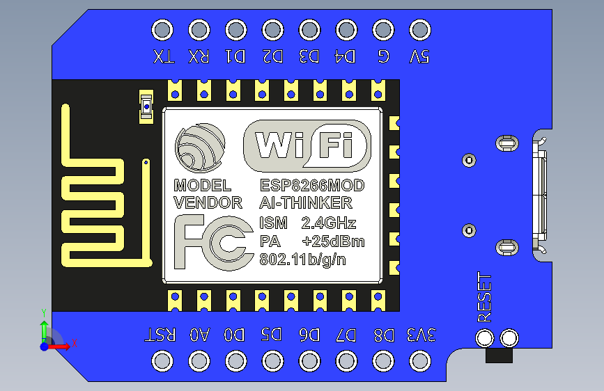 ESP8266开发平台的Wemos D1模块物联网开发板_STEP_模型图纸下载 – 懒石网