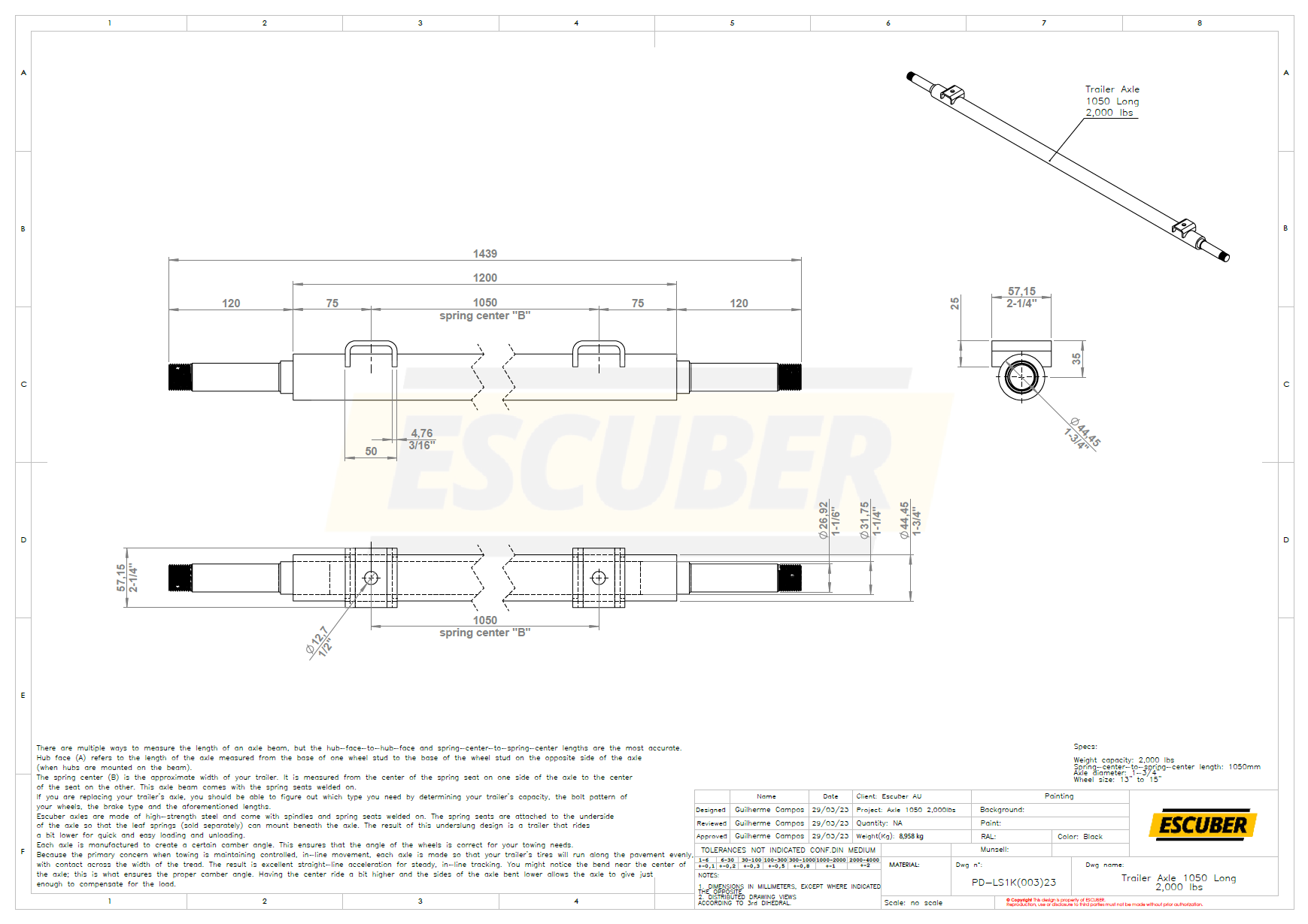 拖车轴 1050mm_STEP_模型图纸下载 – 懒石网