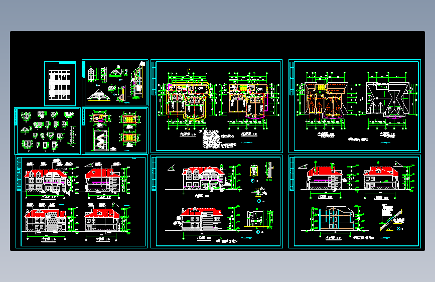 3套完整的小别墅施工_AutoCAD 14_模型图纸下载 – 懒石网