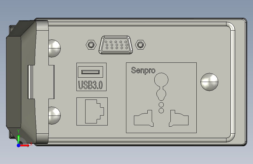 SMSM-PURD-0520通信面板：10A电源插座(国标5孔)、RJ45网口、USB2.03.0、DSUB-15_STEP_模型图纸下载 – 懒石网