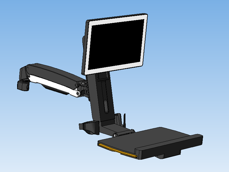 可调式工业显示器支架，配有一套额外的办公用品，固定在铝型材上_Parasolid_模型图纸下载 – 懒石网