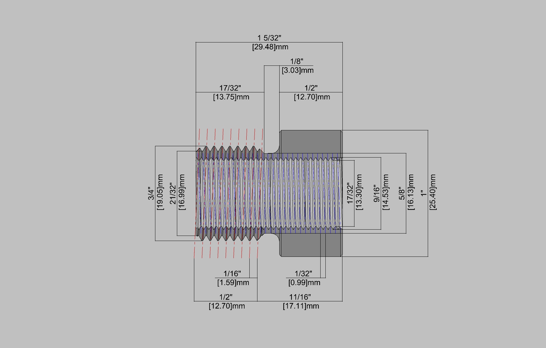 0 75in 16 unf male thread adapted to reverse thread 14x1mm female 1 2