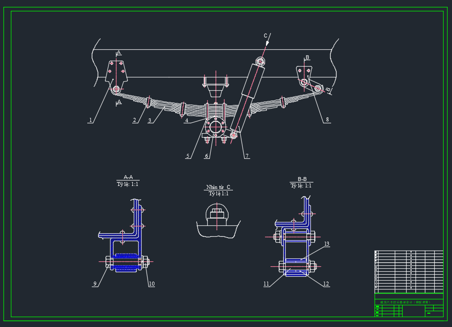 载货汽车前后悬架设计(钢板弹簧悬架)autocad 2007模型图纸下载 懒石网
