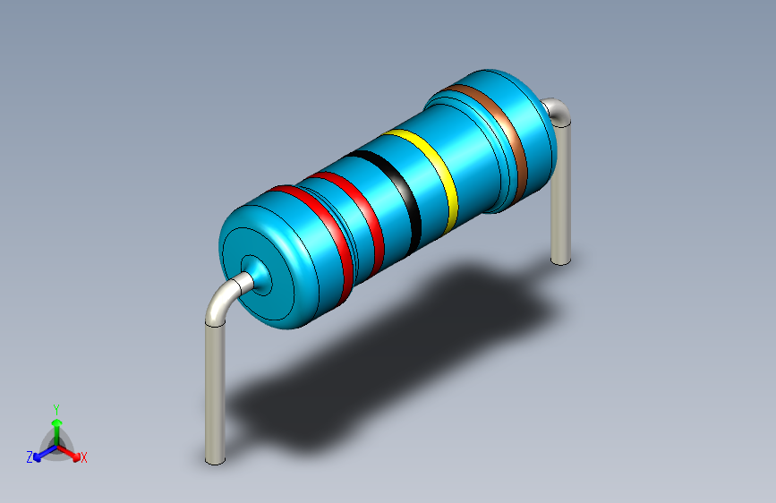 电阻器件2M2-Resistor 1w Blue- Diameter 3.5- 14.5- 1%_STEP_模型图纸下载 – 懒石网
