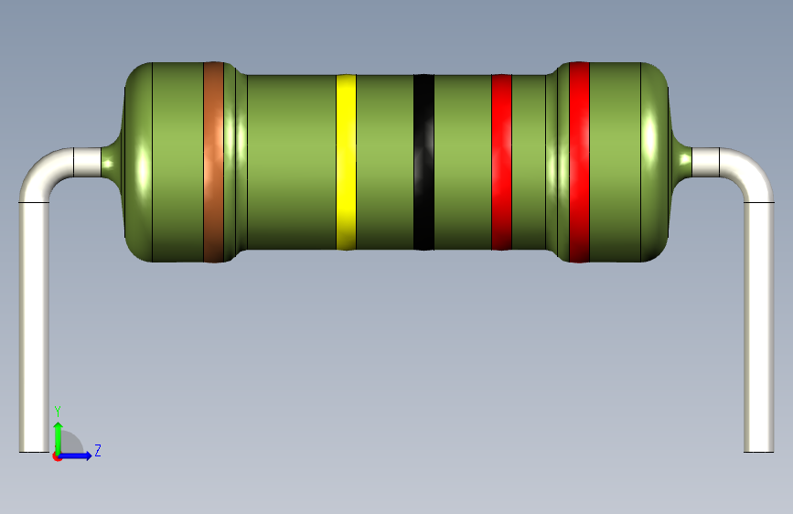 电阻器件2M2-Resistor 1w Green- Diameter 3.5- 14.5- 1%_STEP_模型图纸下载 – 懒石网